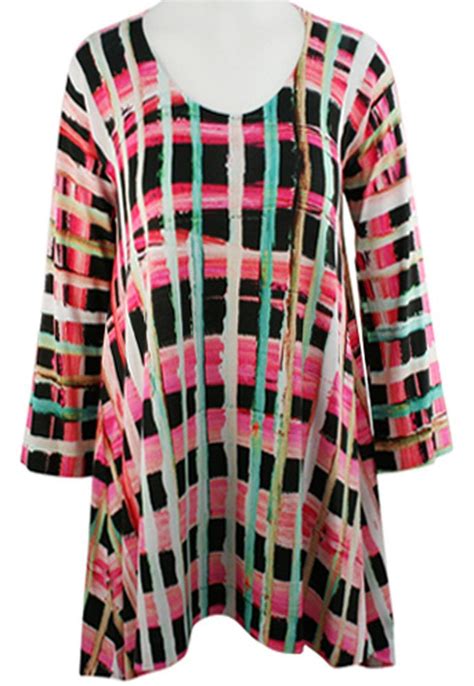 Nally And Millie Plaid Fusion V Neck Asymmetric Hi Low Hem Long