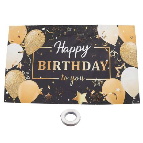 Big Sale Happy Birthday Backdrop Banner Large Black And Gold Balloon