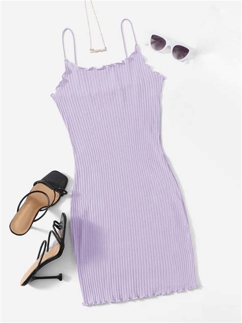 Shein Ezwear Lettuce Trim Rib Knit Bodycon Dress Shein Usa