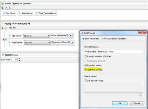 create cascading dropdowns filters using universe as datasource sap