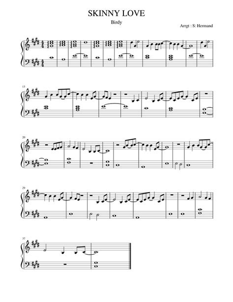 Skinny Love De Birdy Sheet Music For Piano Solo Easy