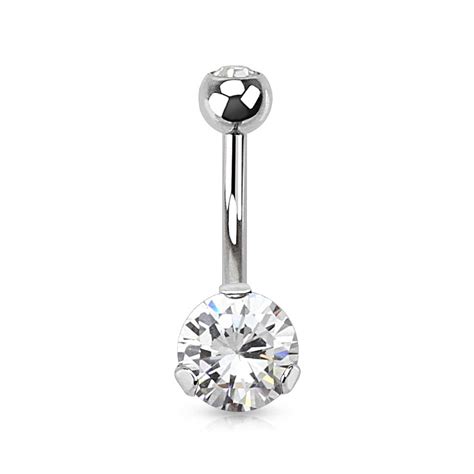 Classic White Cz 8mm Gem Surgical Steel Belly Button Navel Ring