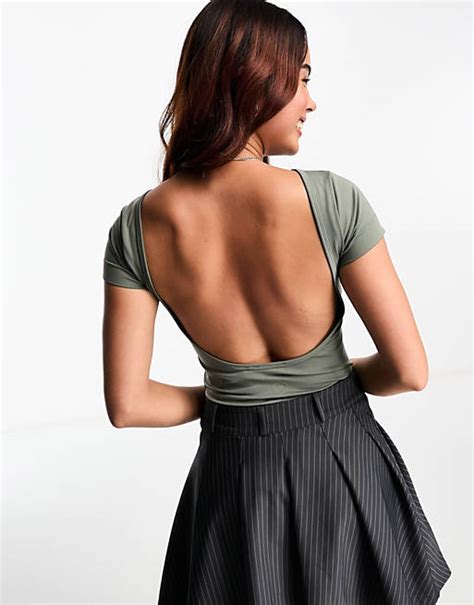 Miss Selfridge Seamless Backless Cap Sleeve Bodysuit In Khaki Asos