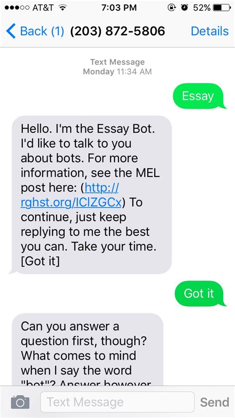 “an essay in bot form” text with this basic text bot to read about