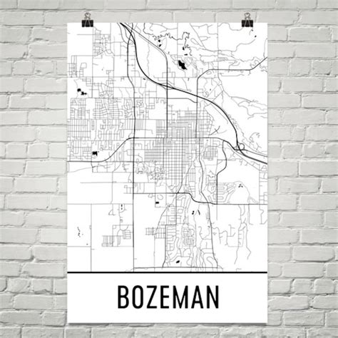 Bozeman Map Bozeman Mt Art Bozeman Print Bozeman Mt Etsy