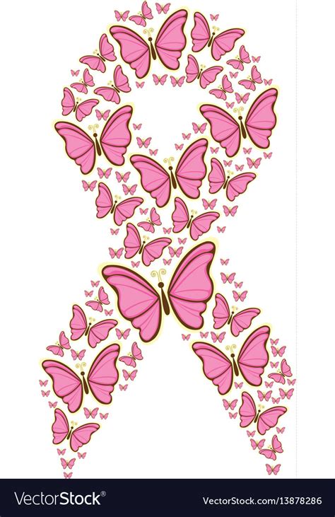 Breast Cancer Symbol With Beautiful Butterflies Vector Image