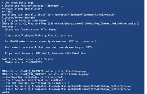 [r package] cmake errors in mingw builds on windows · issue 3060