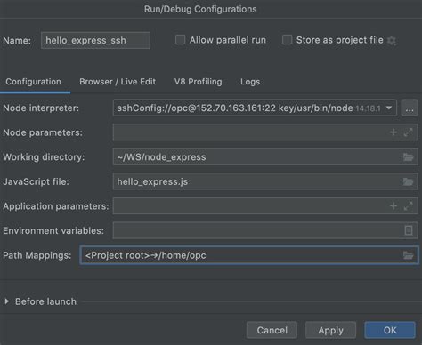 node js via ssh appcode