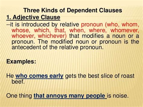 Kinds Of Dependent Clauses
