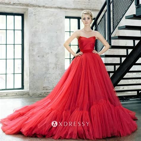 Gorgeous Red Satin And Tulle Long Formal Ball Gown Xdressy