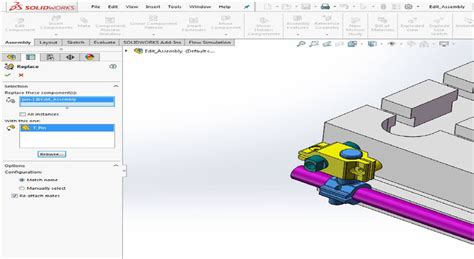 how to replace the existing component in the assembly with solidworks