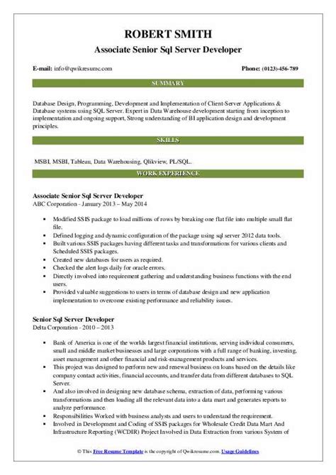 senior sql server developer resume samples qwikresume