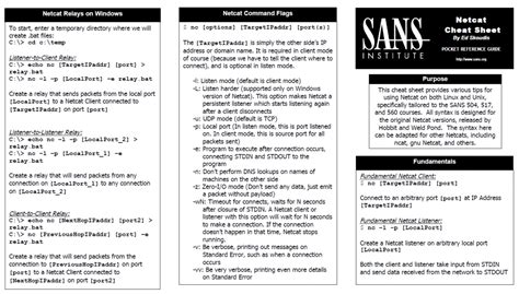 sans penetration testing sans cheat sheet netcat sans institute