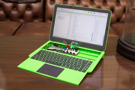raspberry pi laptop teaches code with modular innards
