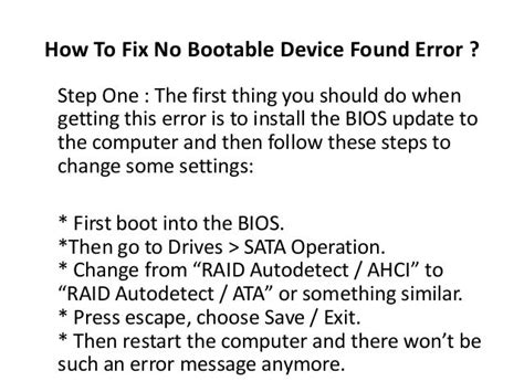 no bootable device found fix no bootable device found error after