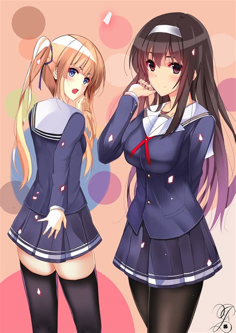 Wallpaper Illustration Anime Girls Blue Eyes Short Ha