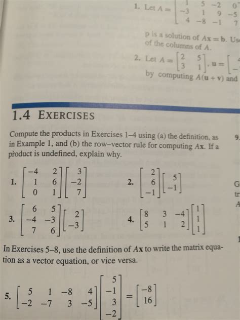 solved the row vector rule for computing ax for question 1