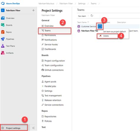 rename or remove delete a team azure devops microsoft docs