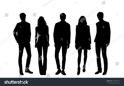 Vektor Stok Vector Silhouettes Men Women Group Standing Tanpa Royalti