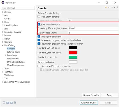 lear about eclipse console output and increase buffer size