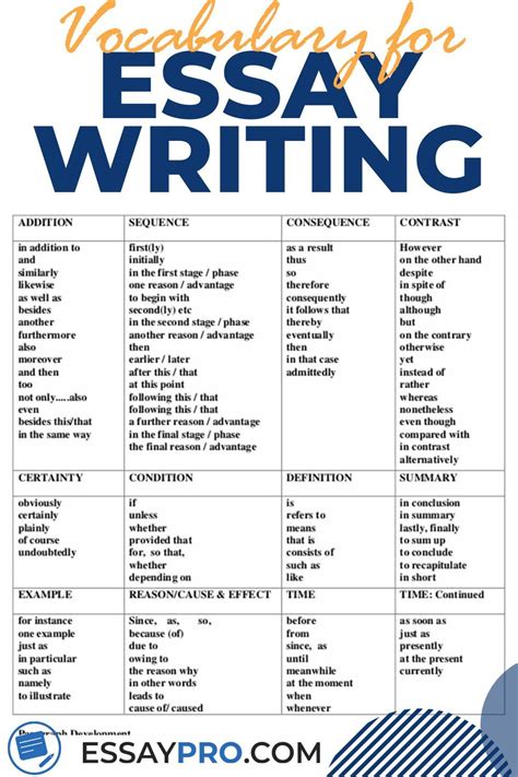 Vocabulary For Essay Writing Essay Writing Skills Academic Essay