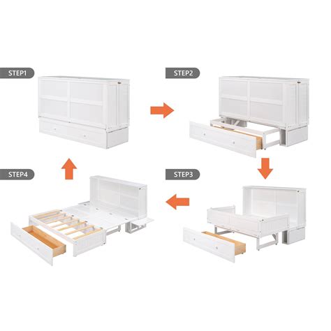 Modern Style White Pine Wood Queen Size Murphy Bed With Drawer And