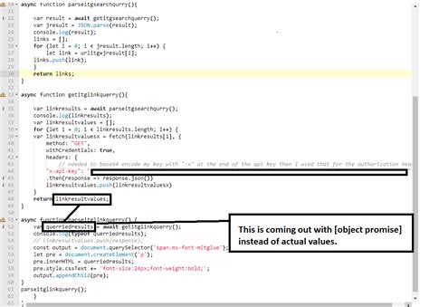 javascript returning [object promise] instead of actual value stack