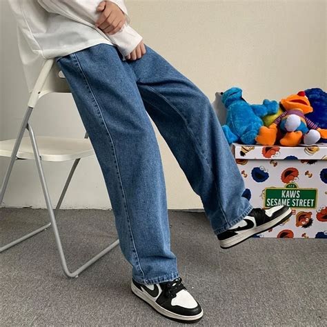 Jeans Baggy Masculino Streetwear Moda Coreana Solto Reto Perna Larga
