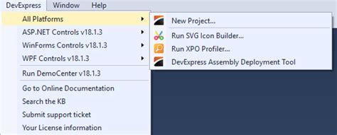 menu entries wpf controls devexpress documentation