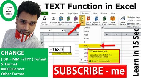excel text function formula text function for format cell how to