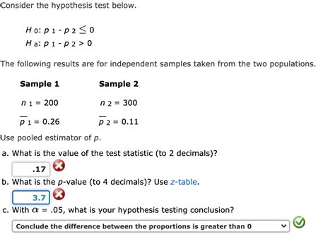 Solved Consider The Hypothesis Test Below Ho P1 P2 0 The