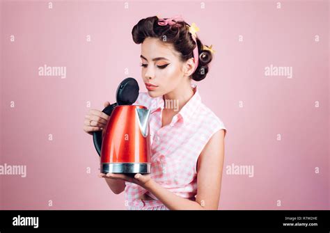 Housewife Helper Pretty Girl In Vintage Style Pin Up Woman With