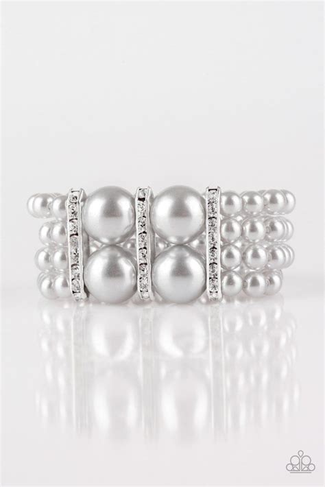 Paparazzi Romance Remix Silver Pearl White Rhinestone Stretchy