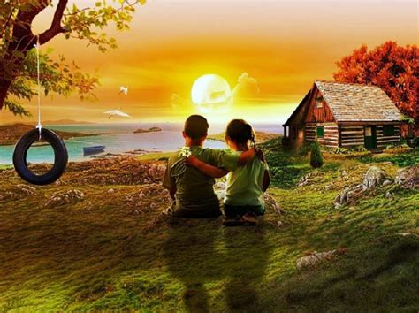 First Sunset Farm House Country Daisies Lake Gold Sky Watching