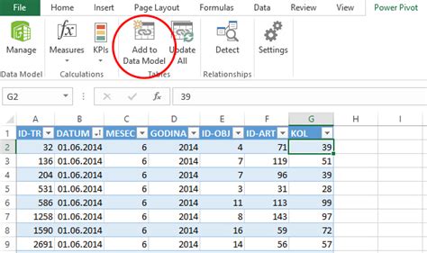 data model excel kitchenette