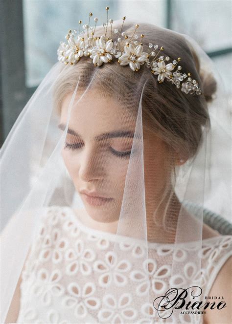 Bridal Pearl Crown Wedding Diadem Bohemian Hairpiece Etsy Crystal