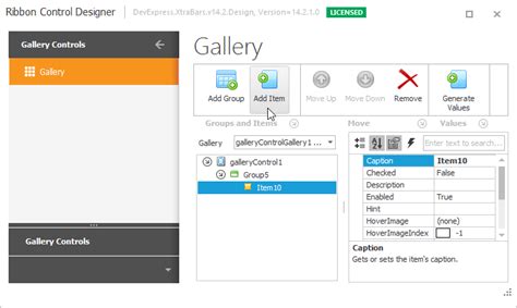 customizing galleries at design time winforms controls devexpress help