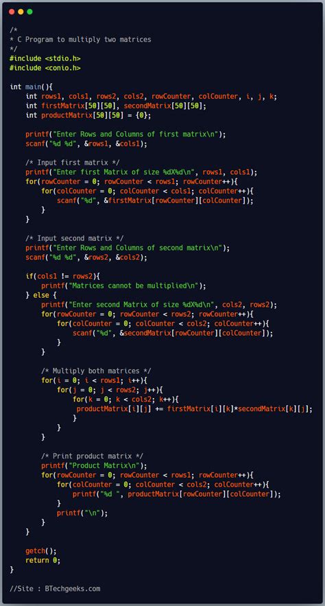 c program for matrix multiplication btech geeks