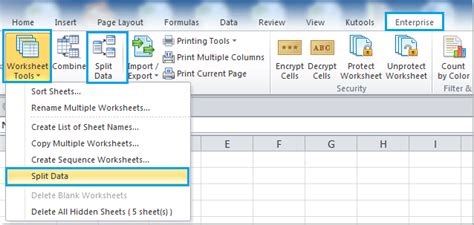 how to split data into multiple worksheets by rows count in excel