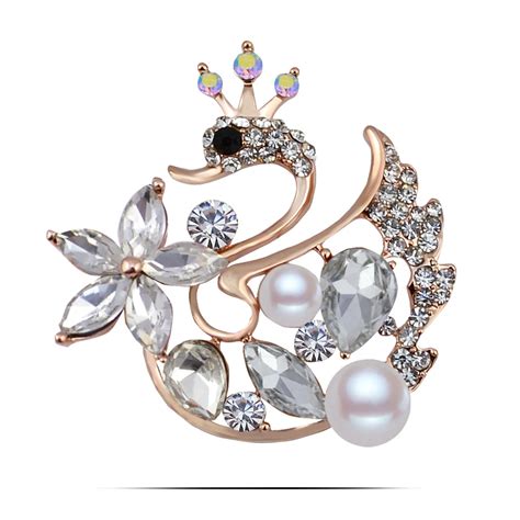 B329 Pearl Crown Swan Brooches For Women Gold And Silver Color