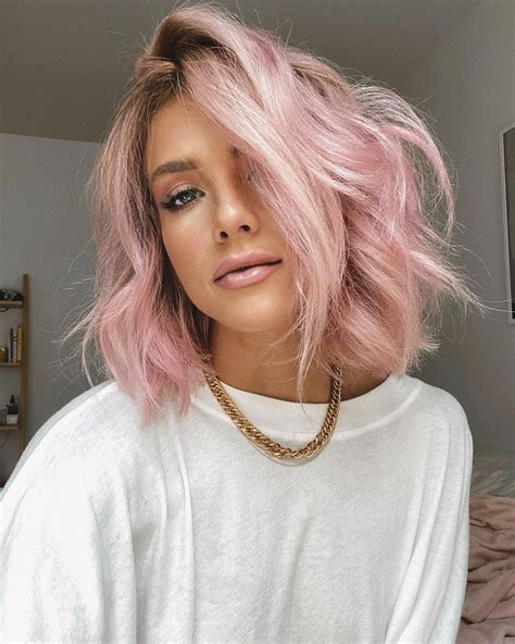 Pink Hair A Bright Pastel Lob Pink Short Hair Pink Blonde Hair