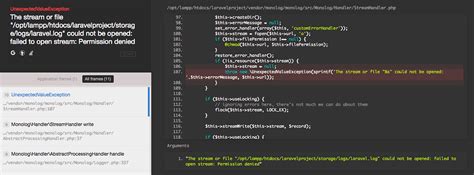 unexpectedvalueexception the stream or file opt lampp htdocs