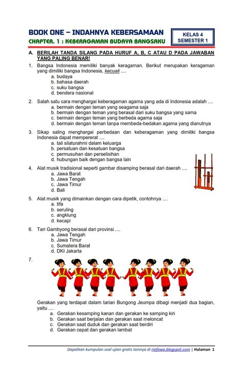 50 Soal Tematik Kelas 4 Tema 1 Indahnya Kebersamaan Dan Kunci Jawaban