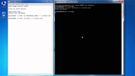 mysqldump using xampp server shell in localhost youtube