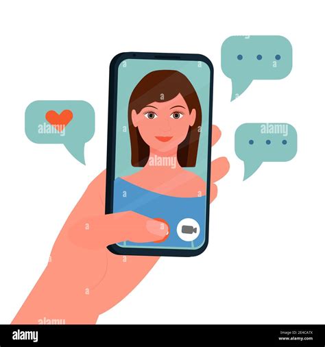 Hand Holding Mobile Phone Video Call Conversation Face Of Girl On