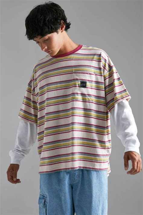 Oversized Ofcl Faux Layer Stripe T Shirt Striped Tshirt Men Long