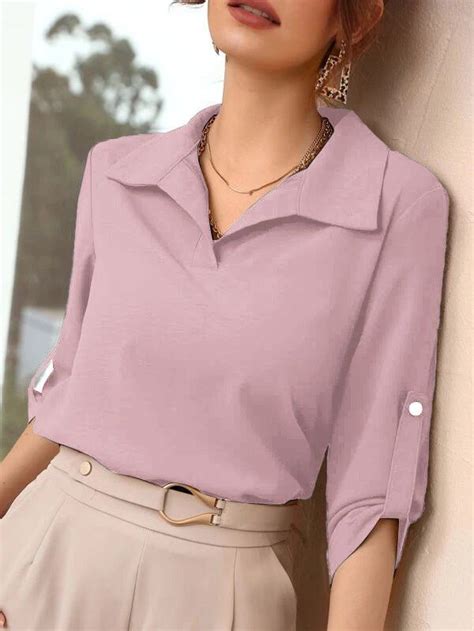 Womens Blouses Solid Lapel Long Sleeve Blouse Blouses For Women