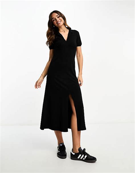 Asos Design Ultimate Midi Tea Dress With Collar In Black Asos