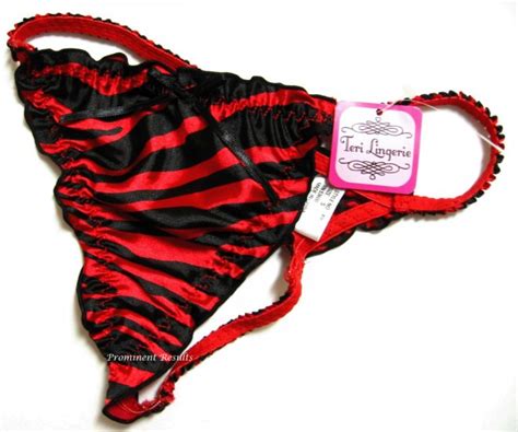A0117 Teri Lingerie Zebra Print Satin G String Red Size Large
