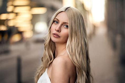 Hd Wallpaper Women Blonde Face Blue Eyes Depth Of Field Women